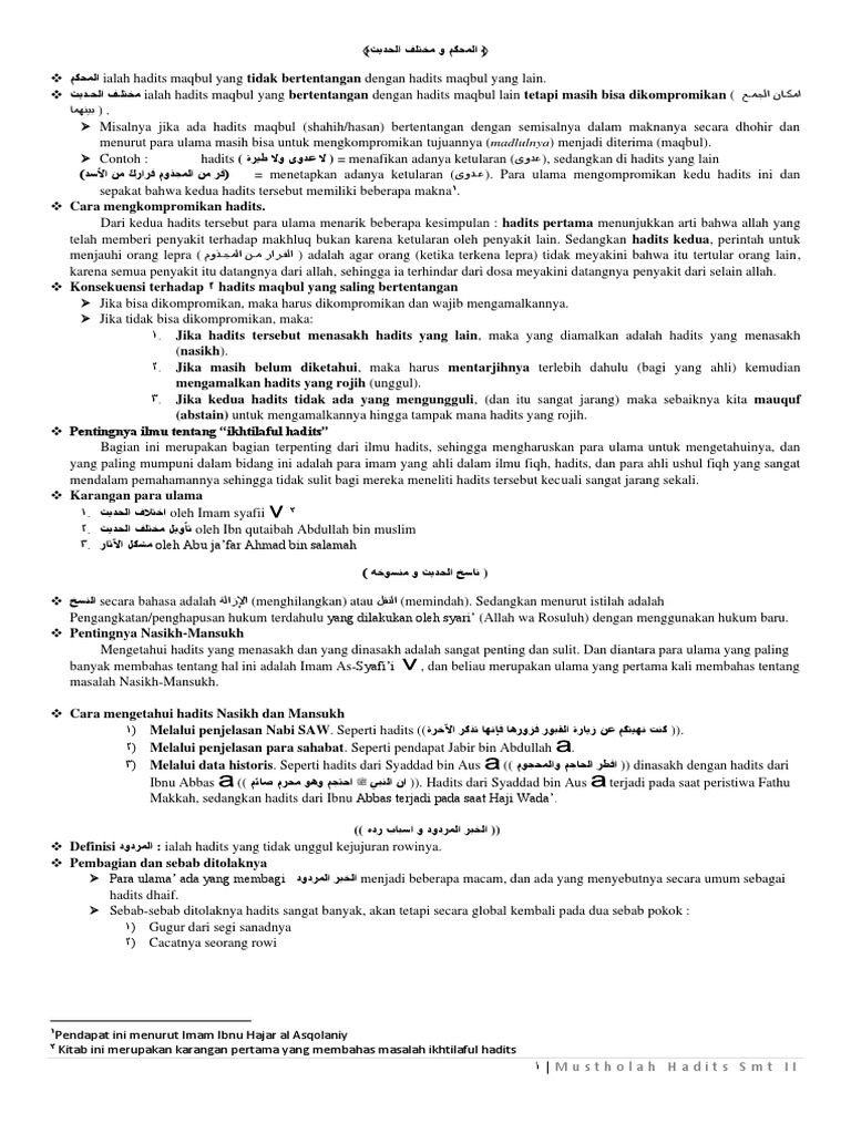 Rangkuman Mustholah Hadits SMT II | PDF