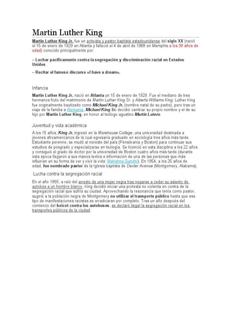 Martin Luther King | PDF | Martin Luther King hijo. | Movimientos sociales