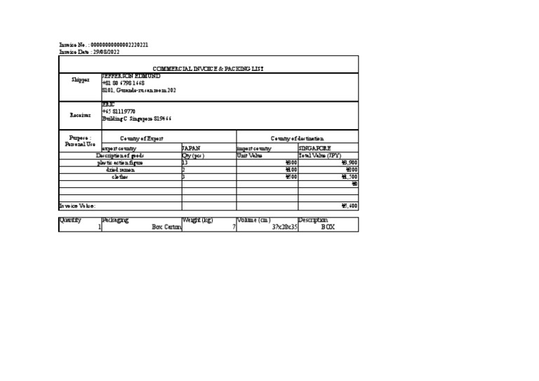 CIPL Invoice and Packing List Example | PDF