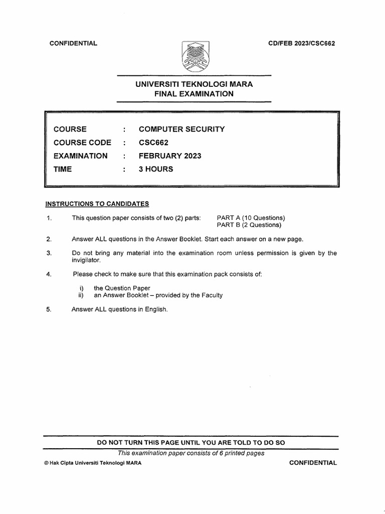 CSC662 Computer Security Exam Paper | PDF | Transport Layer Security | Security