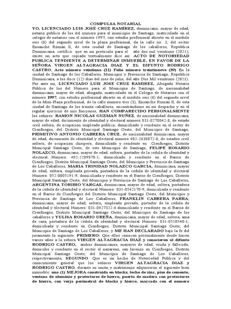 Compulsa Notarial | PDF | República Dominicana