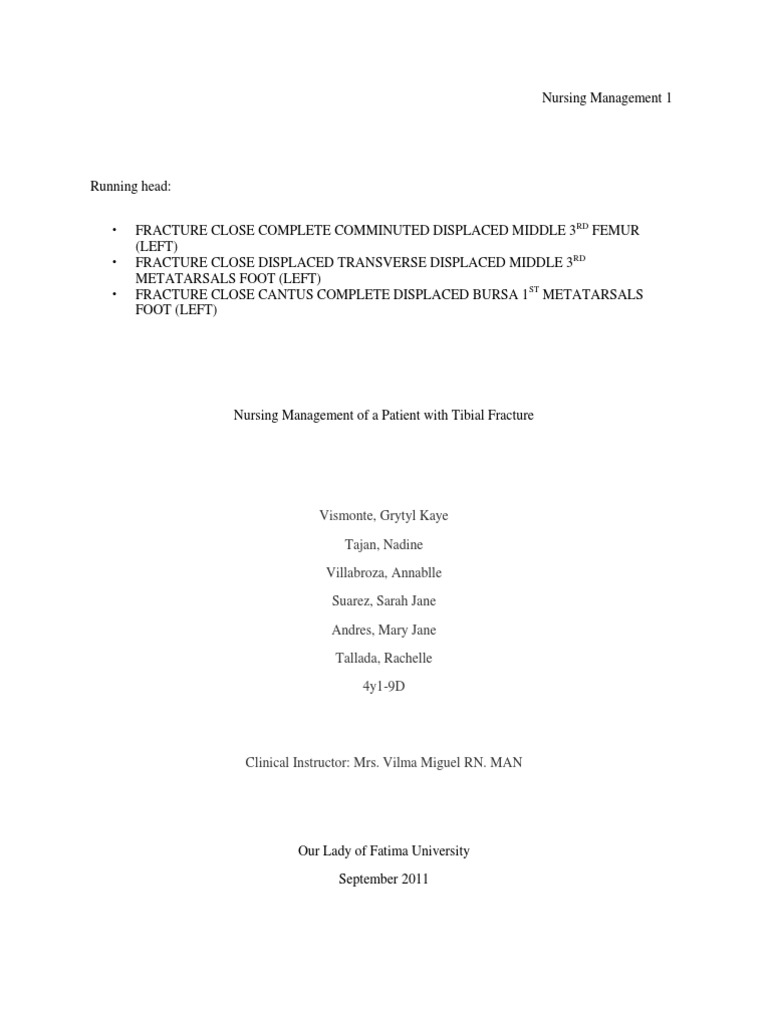 Case Study On Fracrure Tibial Fracture Apa Format | PDF | Coma | Patient