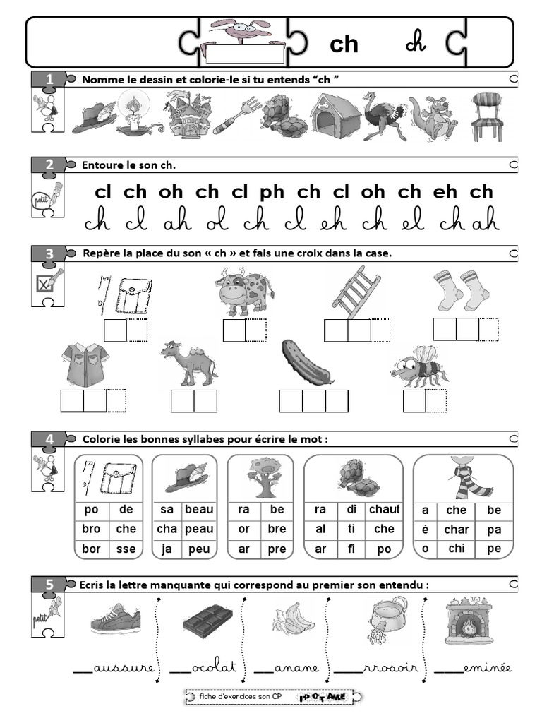 Exercices sur le son "ch" pour CP | PDF