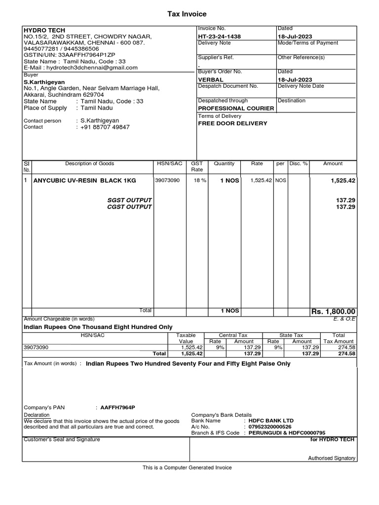 HT 23 24 1438 | PDF | Invoice | Taxation