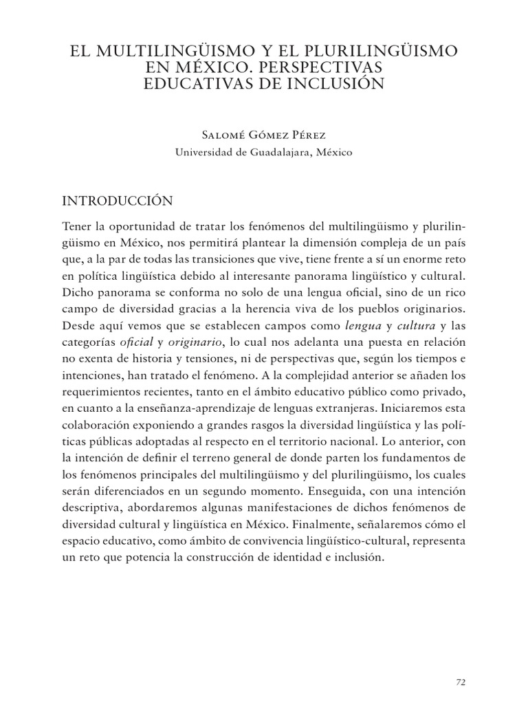 El Multilingüismo Y El Plurilingüismo en México. Perspectivas ...