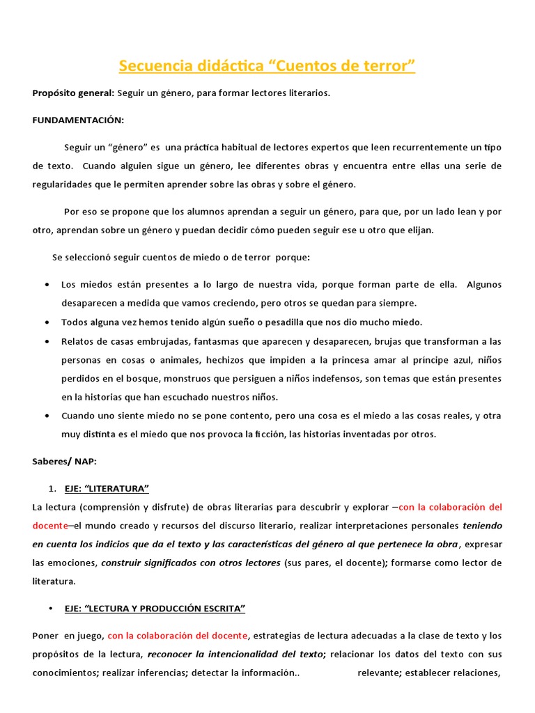 Secuencia Didáctica Cuentos de Terror | PDF | Adjetivo | Pronombre