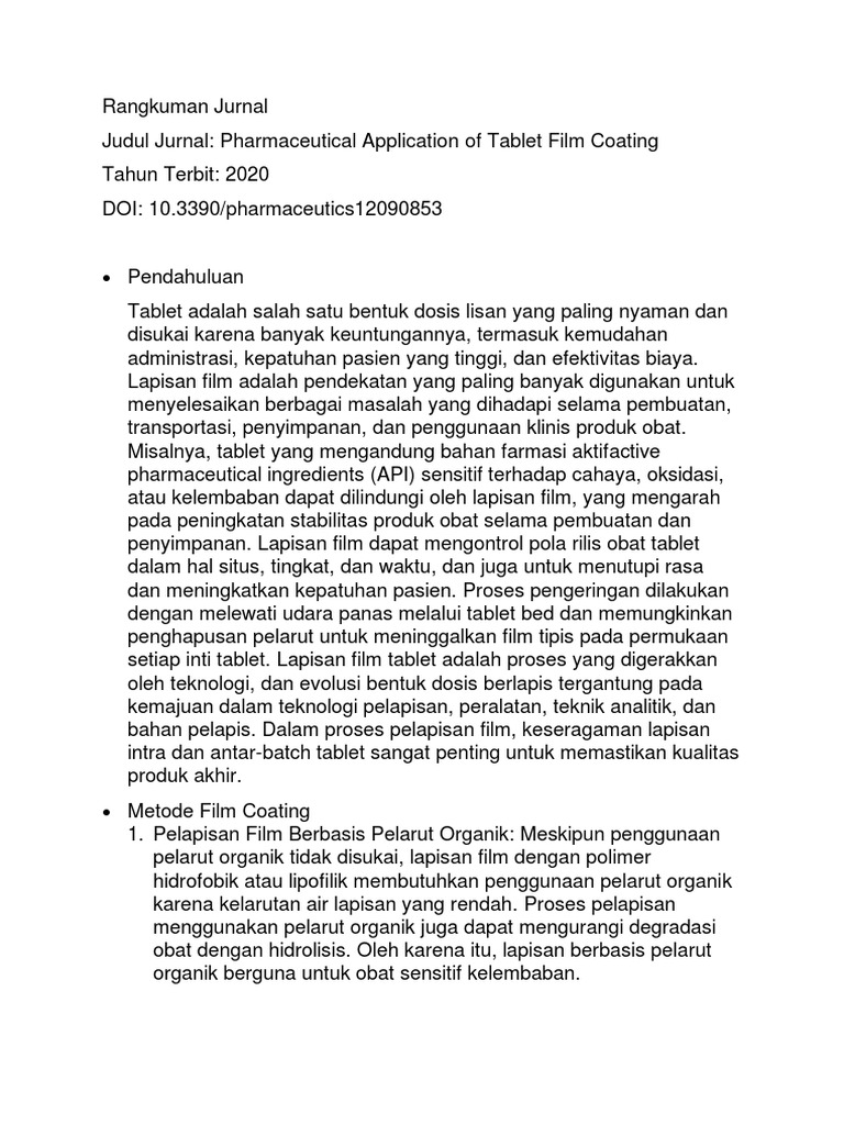 Aplikasi Pelapisan Film Tablet | PDF | Kesehatan Holistik