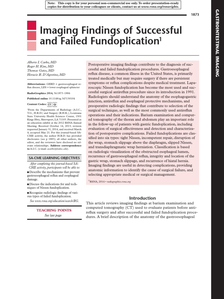 Nissen Wrap Complications | PDF | Esophagus | Gastroesophageal Reflux ...