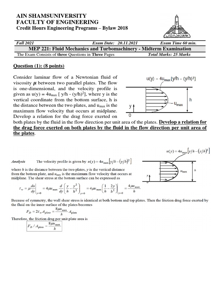 Fluid Mechanics Midterm Exam 2021 | PDF | Teaching Methods & Materials