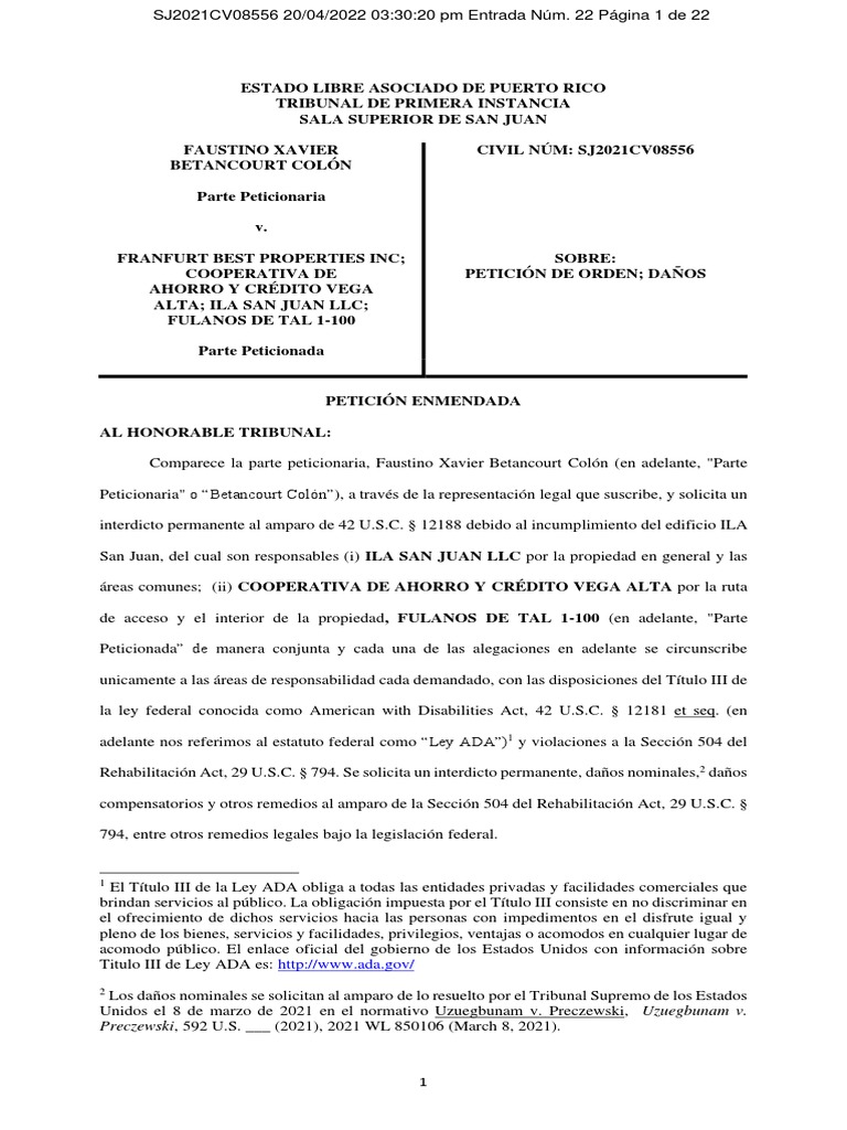 2022_04_20_MOCION_DE_DEMANDA_ENMENDADA_VLG_022 | PDF | Invalidez ...