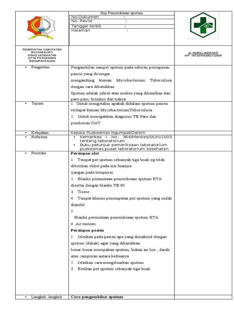 Sop Pemeriksaan Sputum | PDF