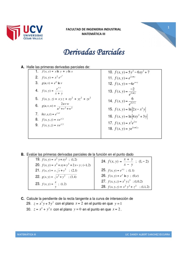 Ejercicios - Derivadas Parciales | PDF | Degradado | Sustracción