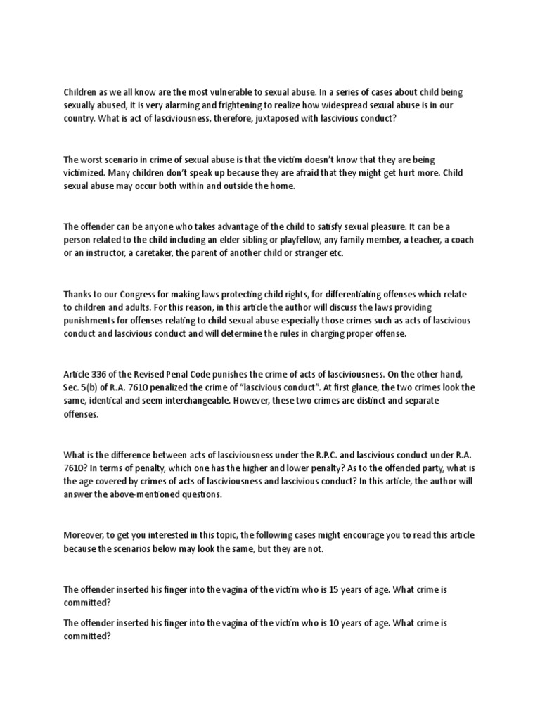 Acts of Lasciviousness | PDF | Child Sexual Abuse | Aggression