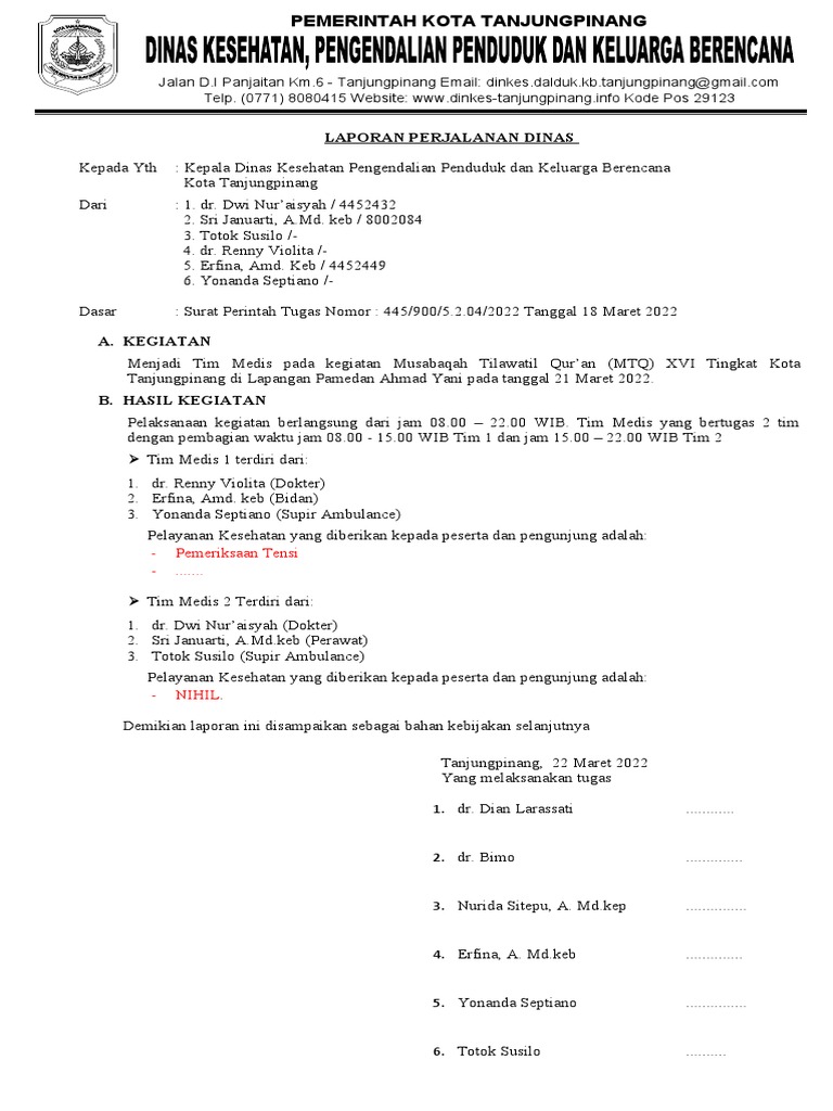 LPD P3K MTQ Dinkes 2022 Dwi | PDF