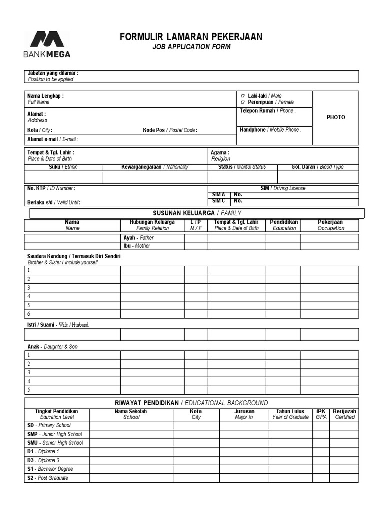 Form Lamaran Pekerjaan New-3a (1) 5162222222 | PDF