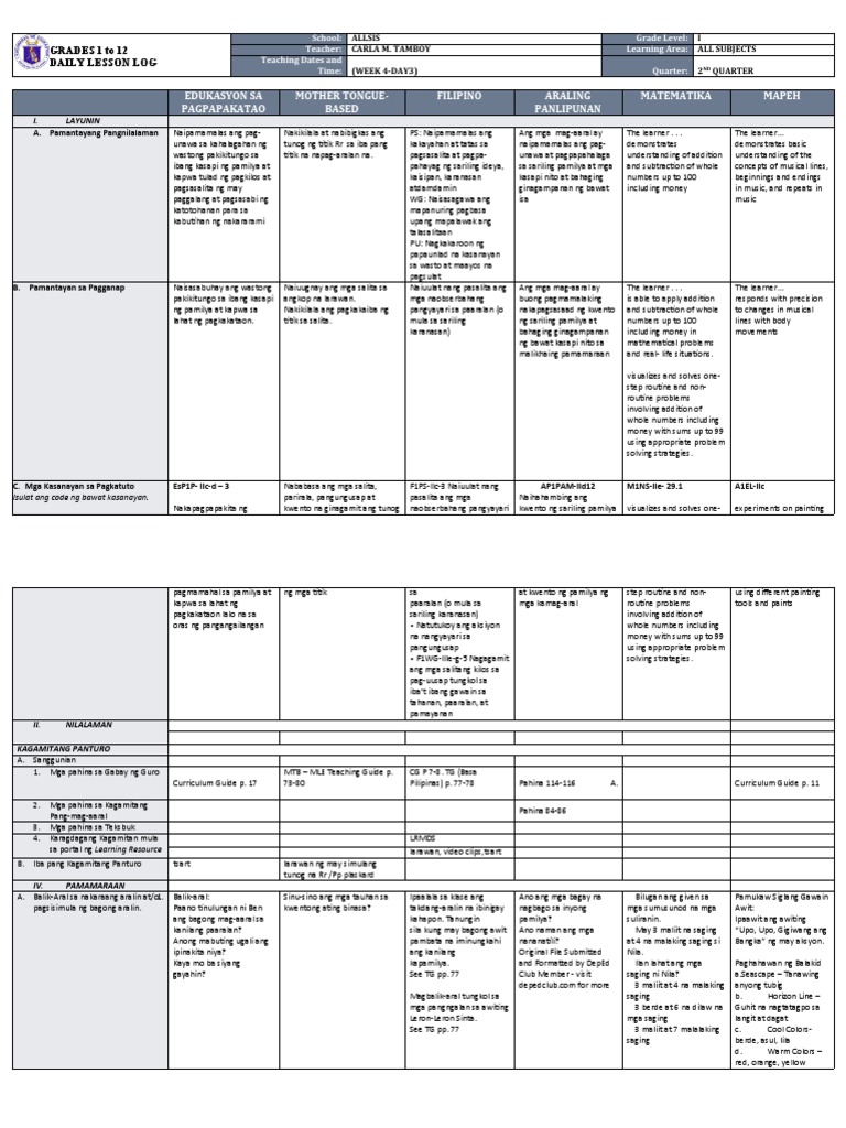 DLL All Subjects 1 q2 w4 d3 | PDF