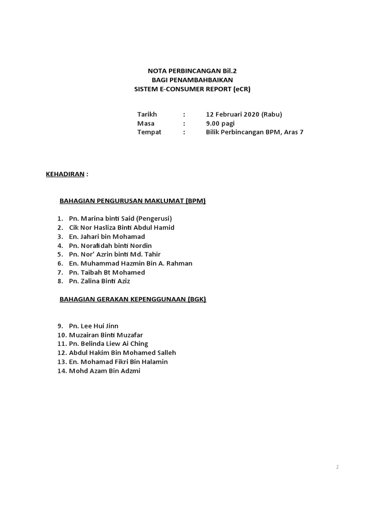 Nota Perbincangan (Pra-URS) eCR (Edited) | PDF