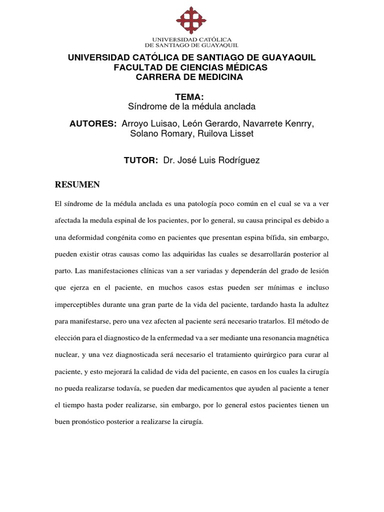 Síndrome de La Médula Anclada | PDF | Especialidades Medicas ...