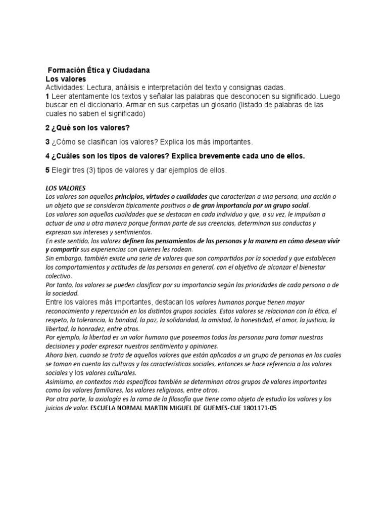 Actividades y Tipos de Valores | PDF | Comportamiento | Sociedad