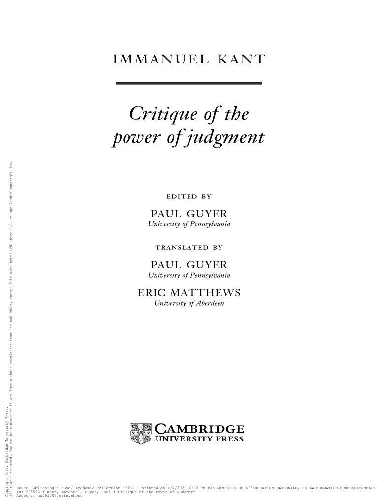 Kant-Critique of The Power of Judgement | PDF | Public Sphere | Civil ...