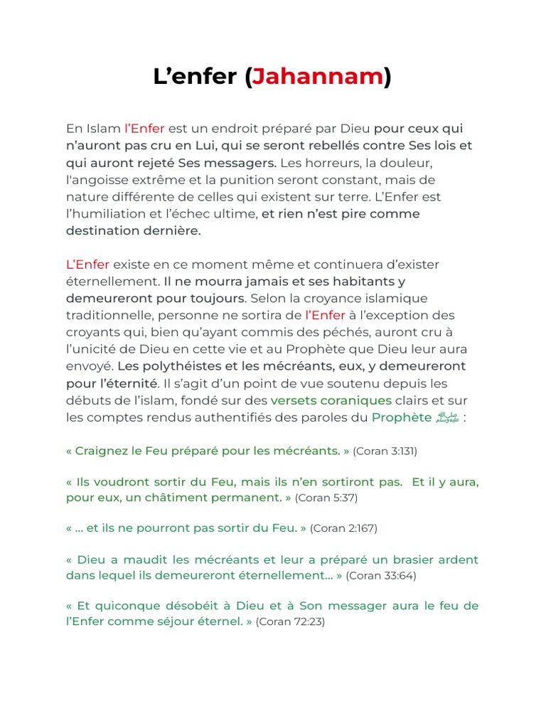 L'Enfer en Islam : Description et Niveaux | PDF | Enfer | Mahomet