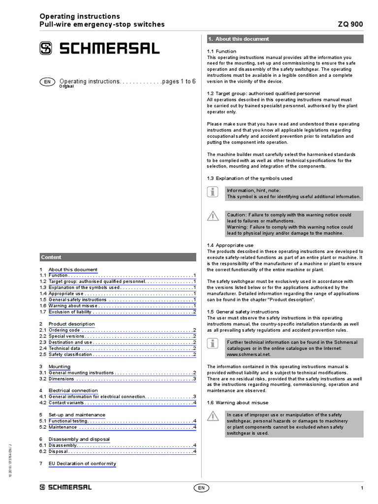 Schmersal ZQ 900-02 - en | PDF | Switch | Fuse (Electrical)