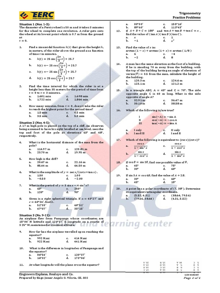 Trigonometry Practice Problems | PDF | Longitude | Latitude
