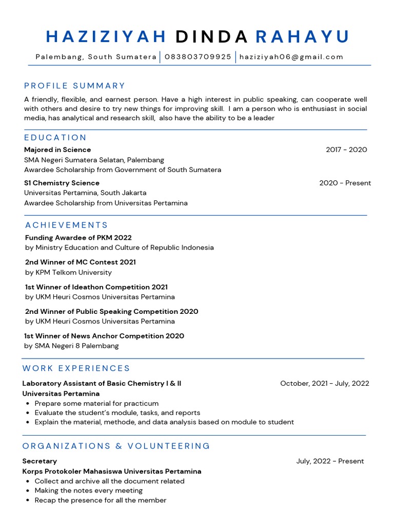 CV Haziziyah Dinda Rahayu | PDF | Cognition | Learning