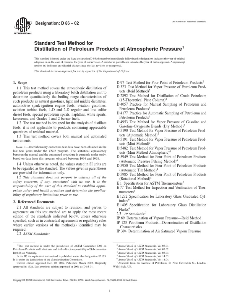 ASTM D-86 Standard Test Method For Distillation of Petroleum Products ...