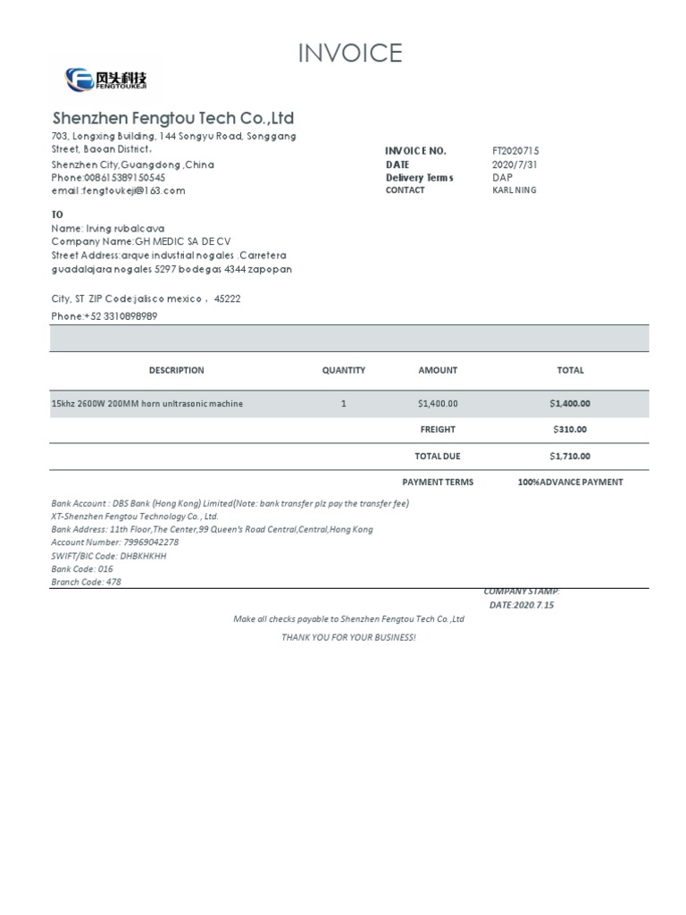 PI Invoice Sapin Mexico | PDF