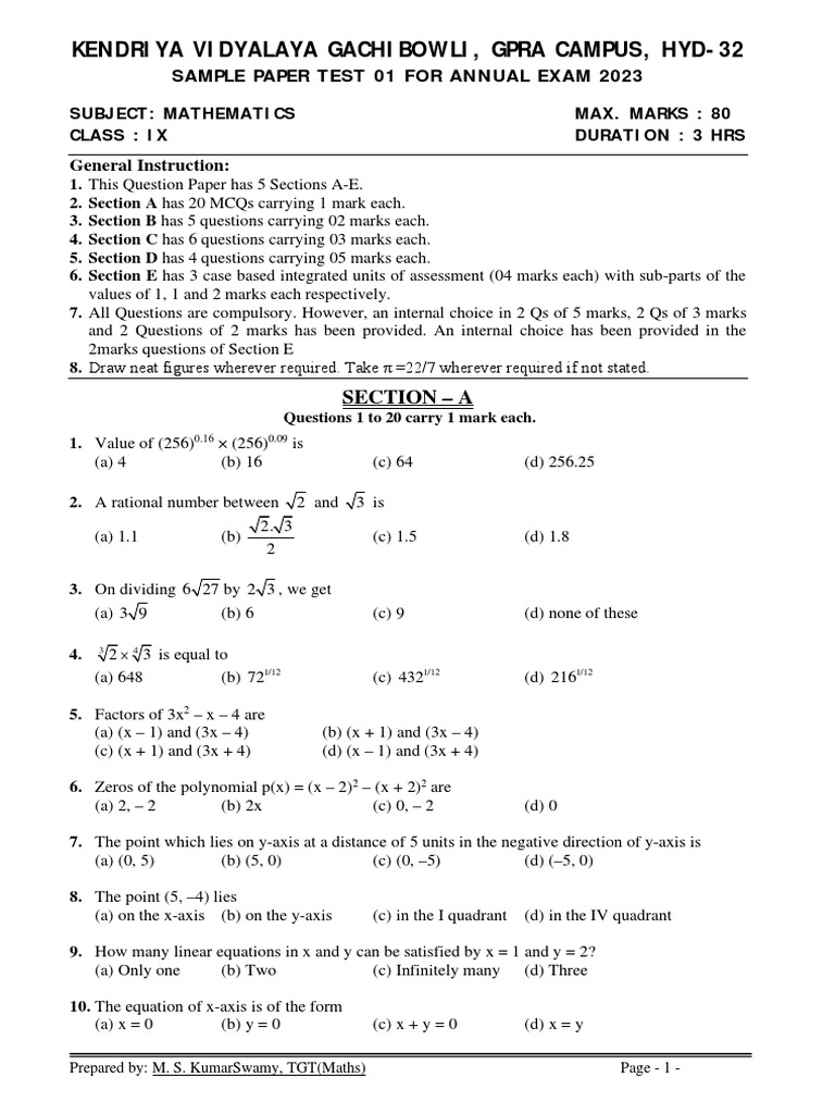 Maths Class Ix Sample Paper Test 01 For Annual Exam 2023 | PDF | Area ...