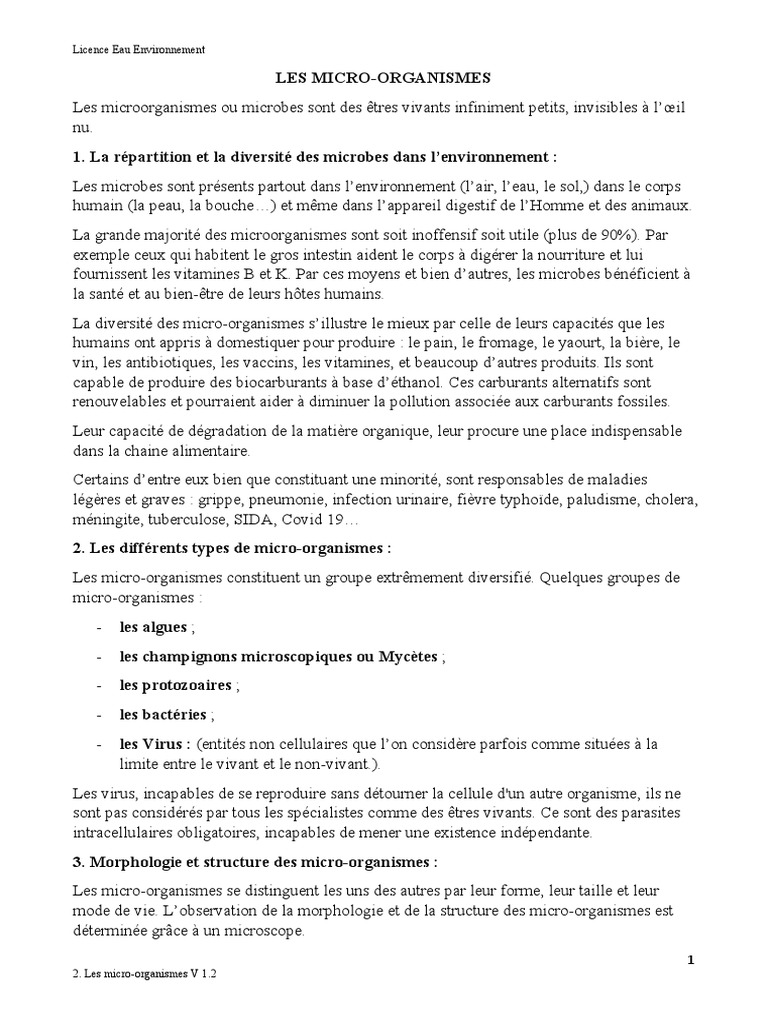 Les Micro-Organismes | PDF | Micro-organisme | Microbiologie