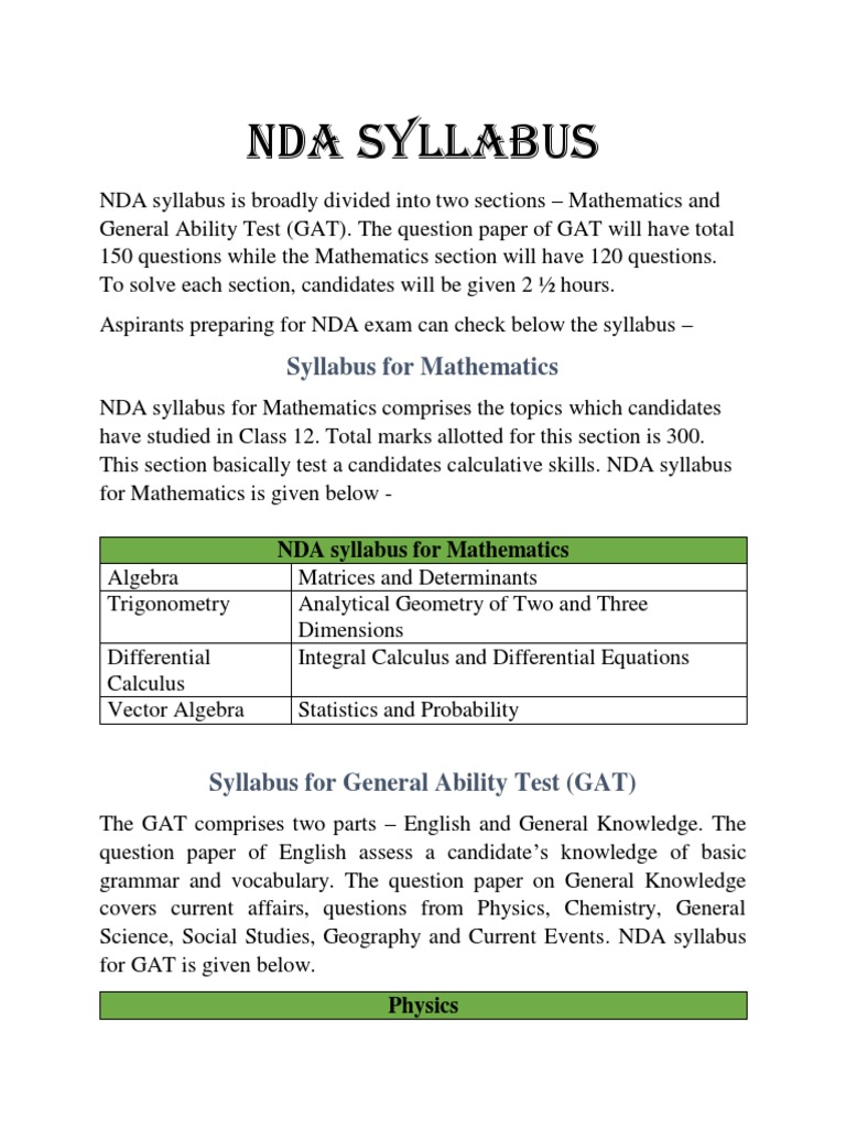 Nda 2023 Syllabus | PDF | Mathematics | Waves