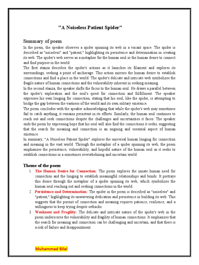 A Noiseless Patient Spider | PDF | Spider | Poetry