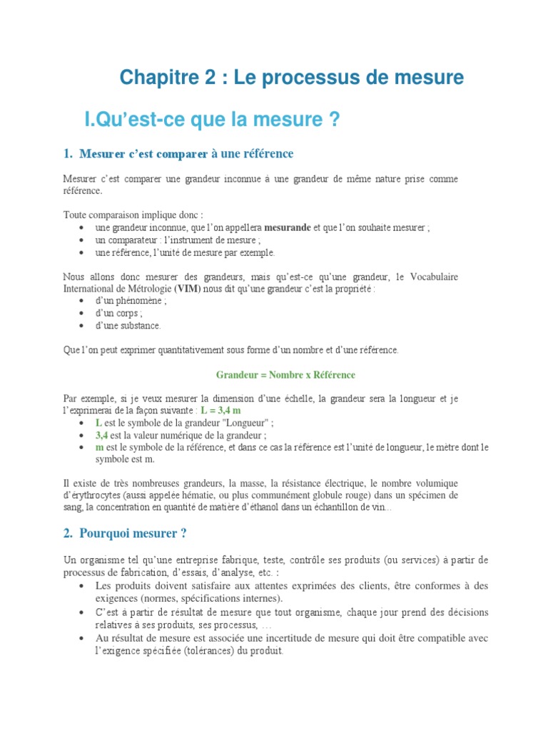 Chapitre 2 - Le Processus de Mesure - V2 | PDF | Erreur de mesure ...