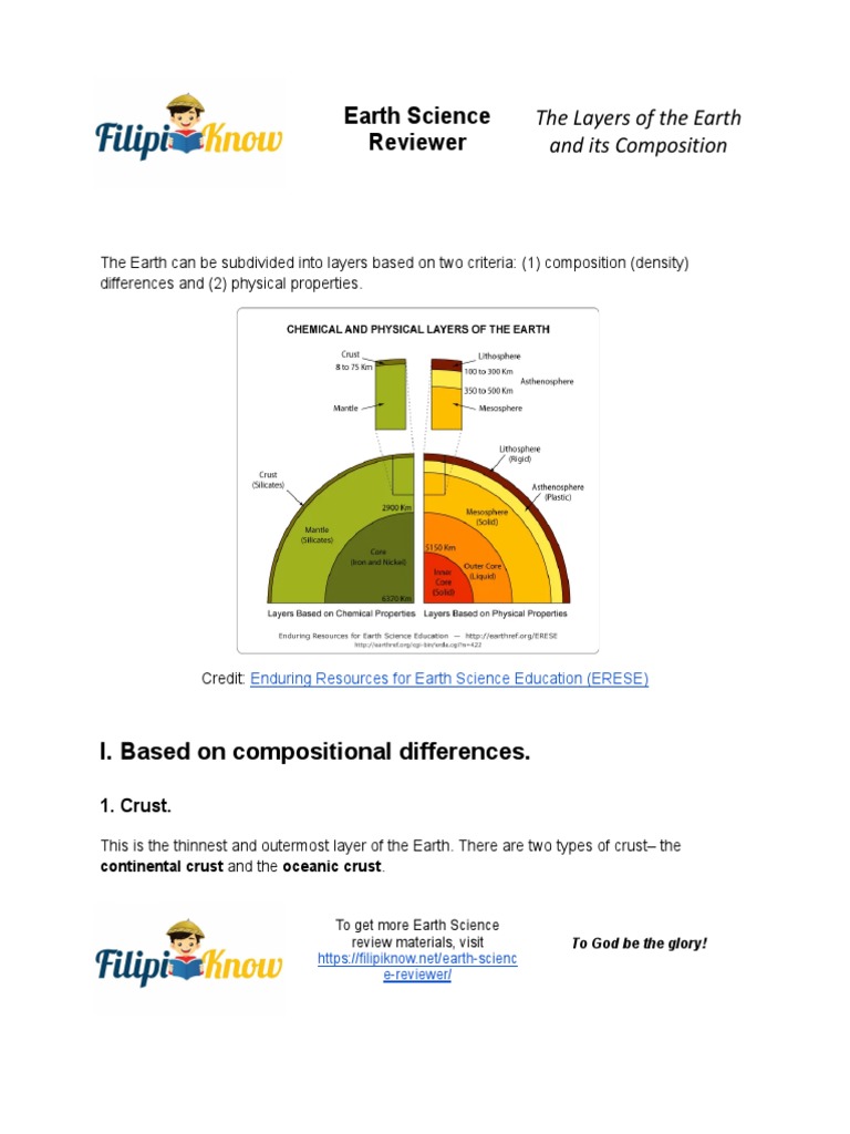 Earth Science Reviewer The Layers of The Earth and Its Composition ...