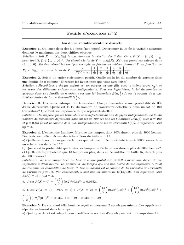 TD2 Corr | PDF | Espérance mathématique | Probabilité