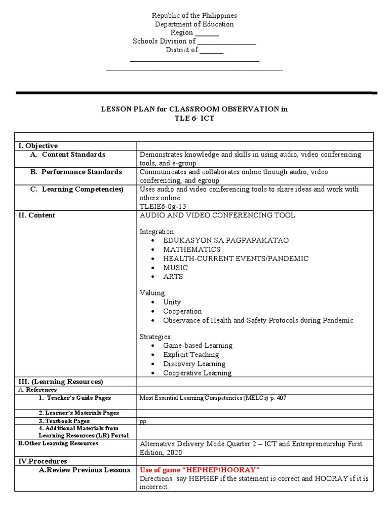 Co Lesson Plan Ict | Download Free PDF | Videotelephony | Educational ...