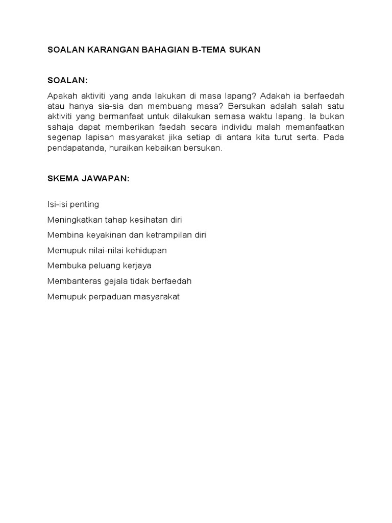 Karangan Bahagian B-Tema Sukan | PDF