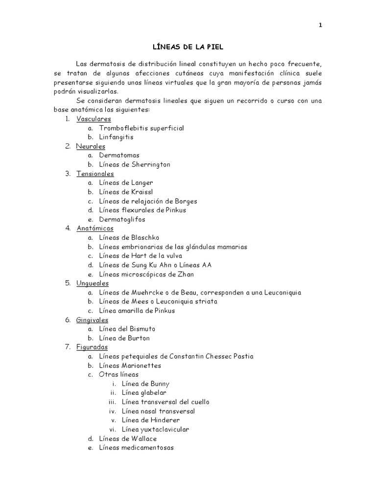 LÍNEAS DE LA PIEL Resumen | PDF | Enfermedades y trastornos | Especialidades Medicas