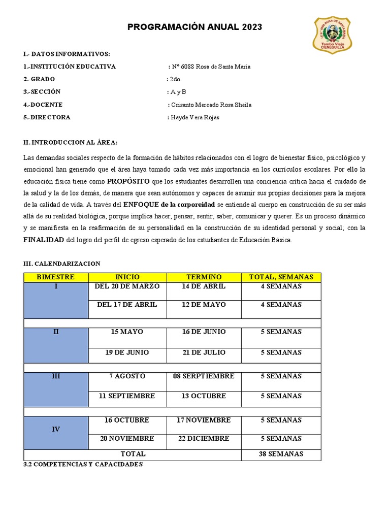 Plan Anual Segundo Grado | PDF | Alimentos | Evaluación