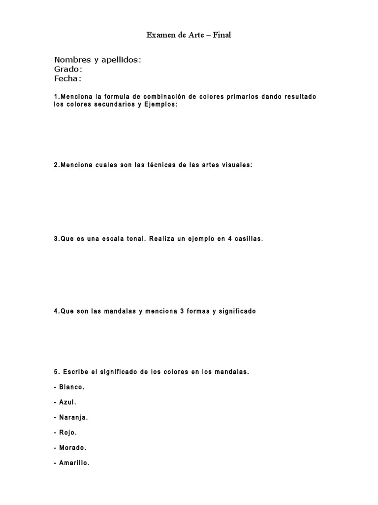 4 y 5° - Examen de Arte Final | PDF | Arte