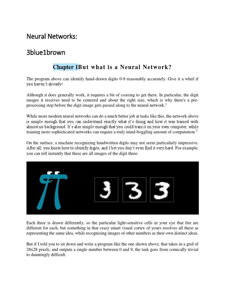 3blue1 Brown Neural Networks | PDF | Artificial Neural Network | Function (Mathematics)