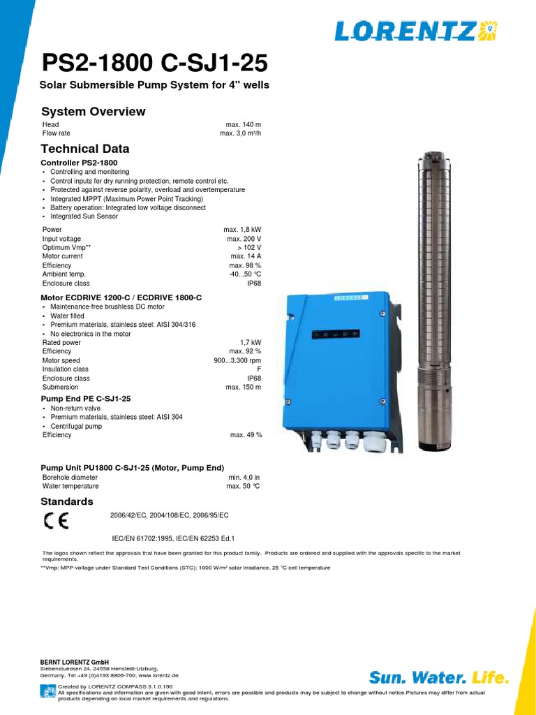 LORENTZ PS2-1800 c-sj1-25 - Pi en Ver310190 | PDF | Electric Motor | Power (Physics)