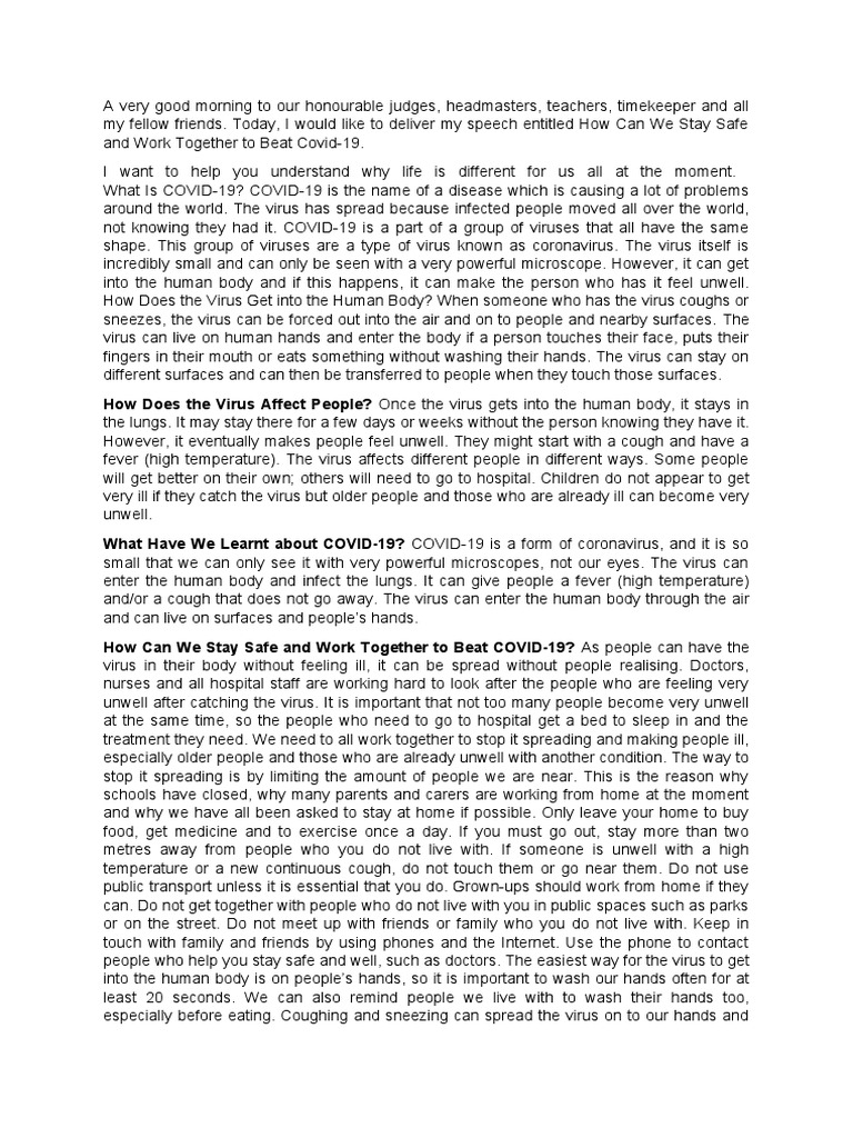 PUBLIC SPEAKING TEXT_COVID19 | PDF | Virus | Medical Specialties