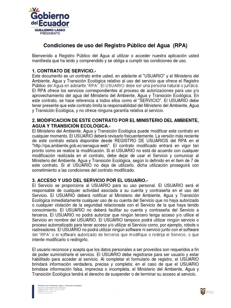 Condiciones y Terminos RPA | PDF | Usuario (informática) | Privacidad en internet