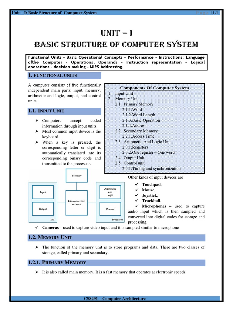 CS8491 Ca Unit 1 | PDF | Computer Data Storage | Central Processing Unit