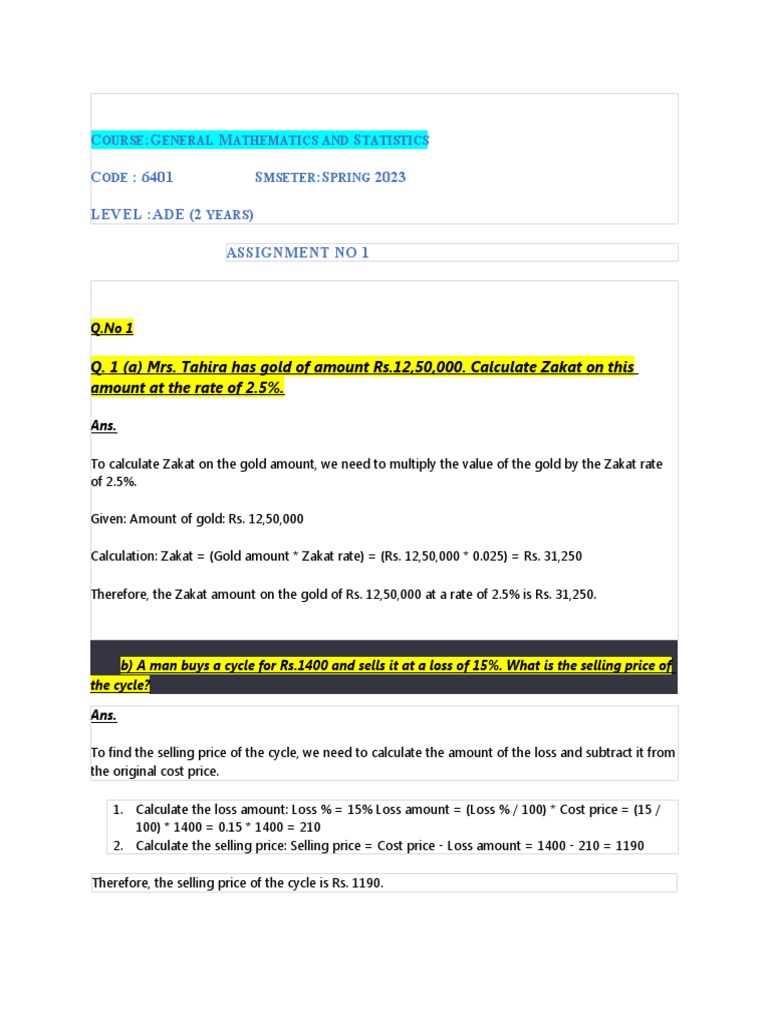 C:G M S C: 6401 S:S 2023 Level:Ade (2) Assignment No 1 | PDF | Numbers | Equations