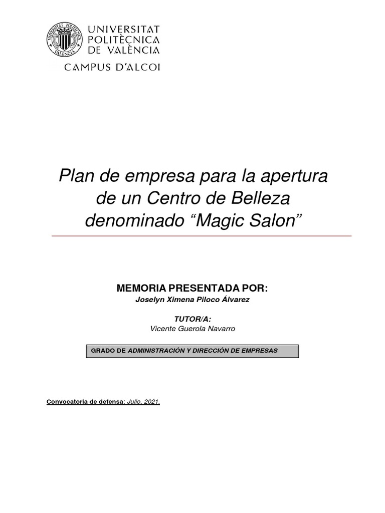 Piloco - Plan de Empresa para La Apertura de Un Centro de Belleza ...