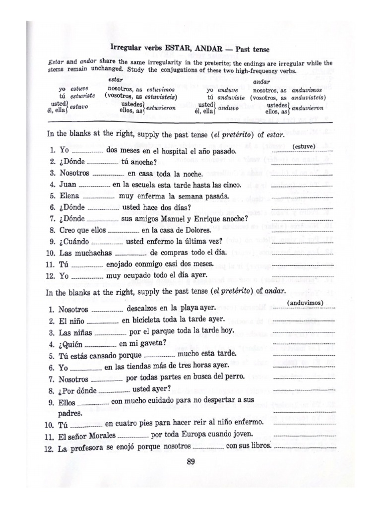 Verbos Estar, Andar Pretérito | PDF